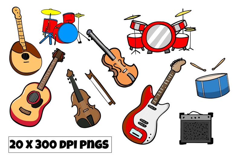 Cartoon Musical Instruments Clipart Set, Brass, Percussion, Woodwind ...