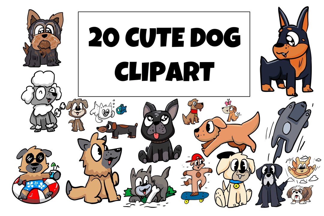 Cute Dogs, Playing Dogs Clipart, Digital Clip Art, Cute Animals, Cute ...
