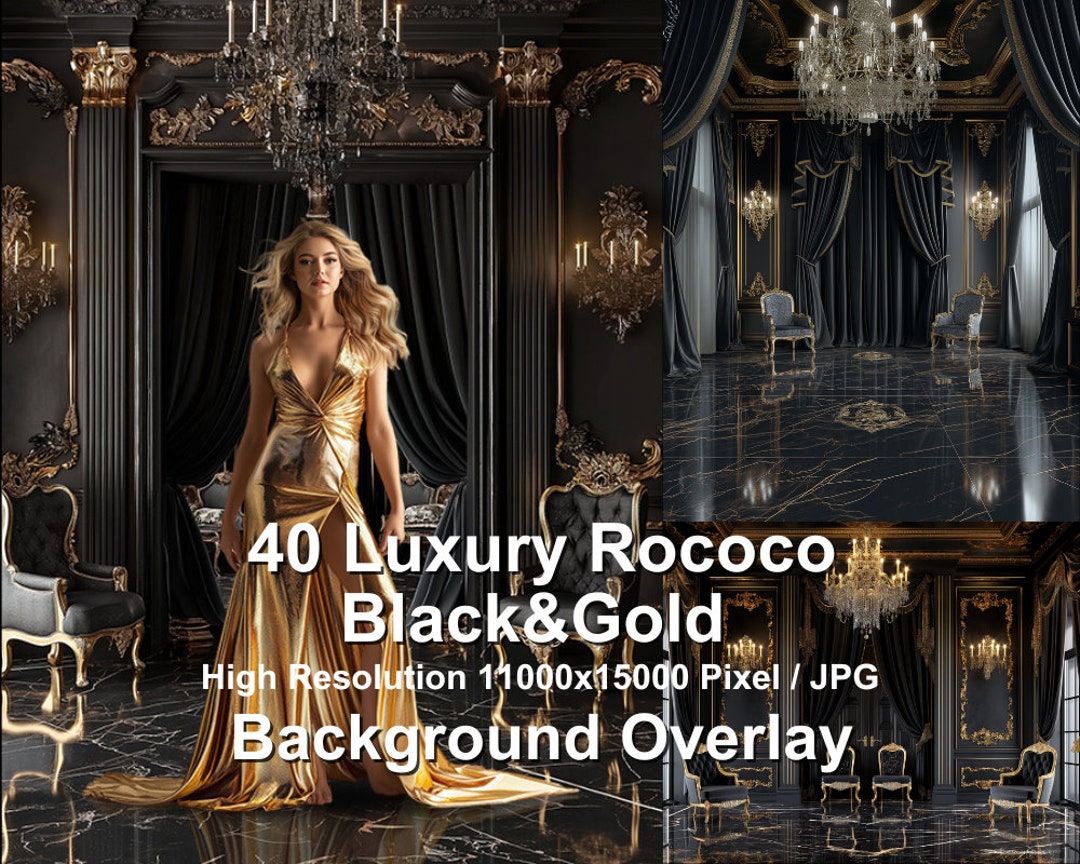 40 Luxury Rococo Gold Black Backdrop Theme for Fashion Photo ...