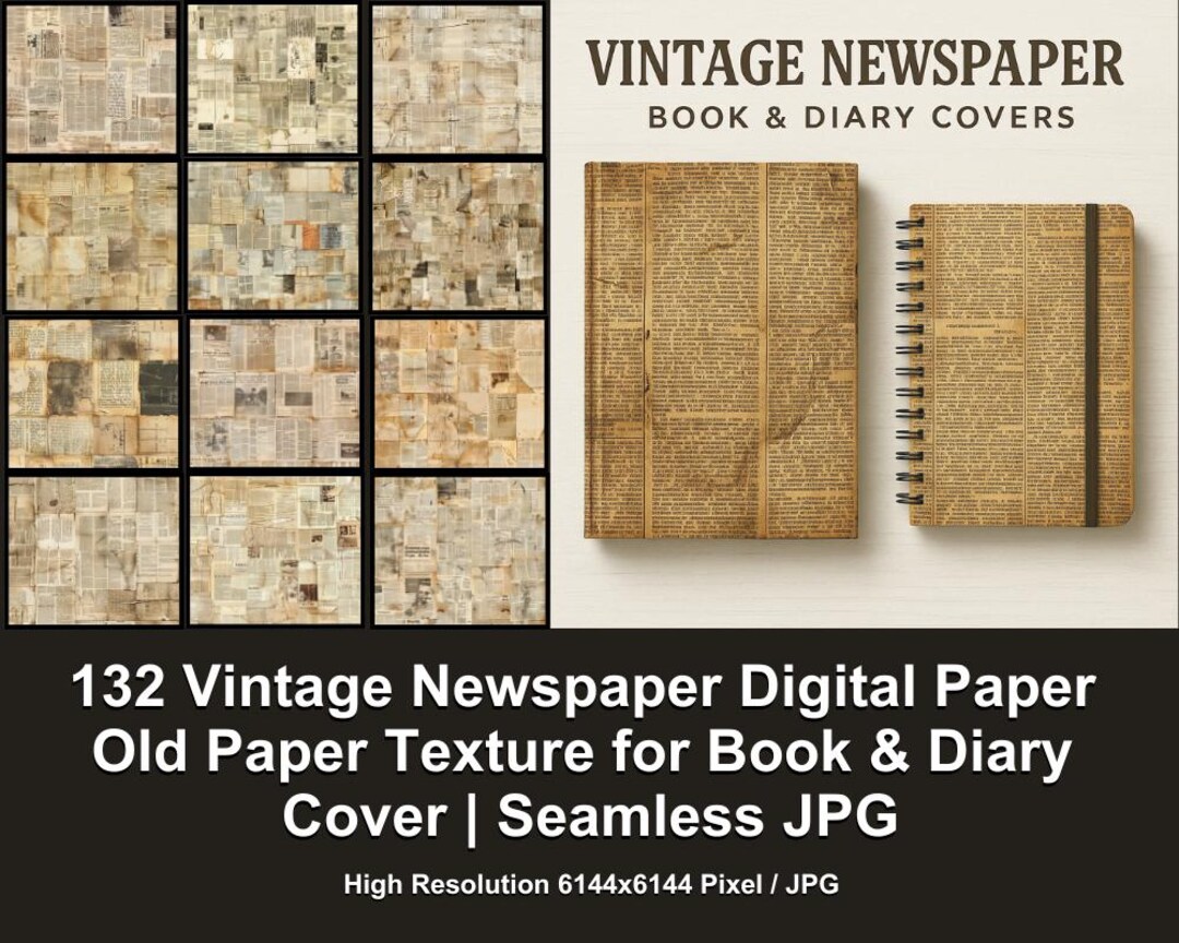 130 Vintage Newspaper Digital Paper | Old Paper Texture for Book ...