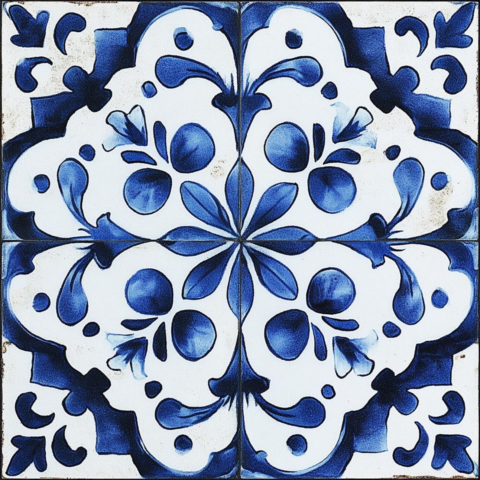 Mediterranean Blue Tile Pack | 140 Vintage Cobalt Floral Ceramic ...