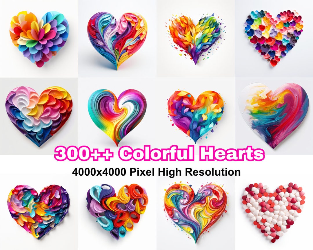 Colorful Hearts Clipart Set: 300+ Valentine's Day Graphics (digital ...
