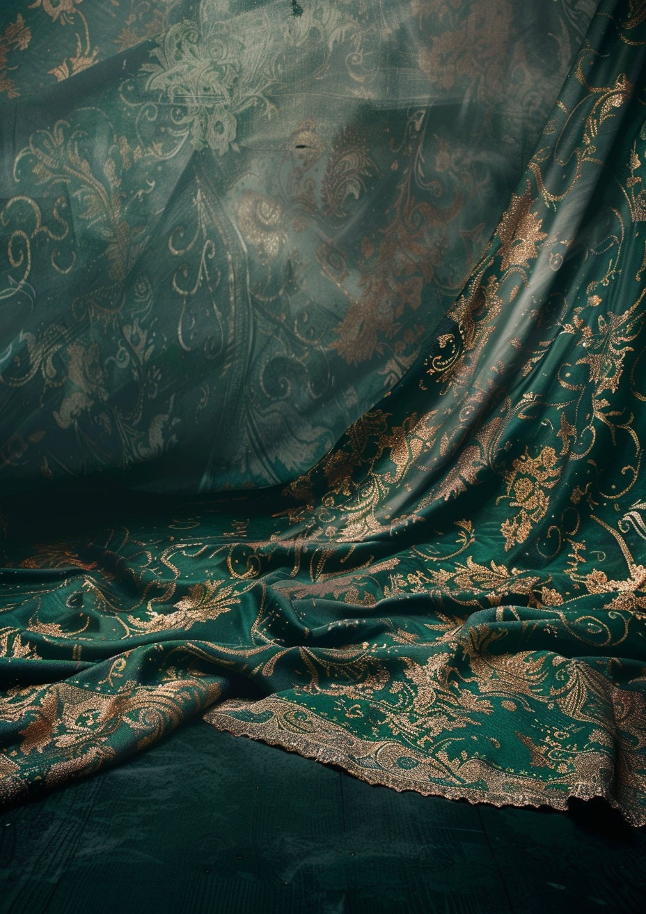 100 Green Vintage Gold Silk Backdrop Theme for Fashion Photo ...