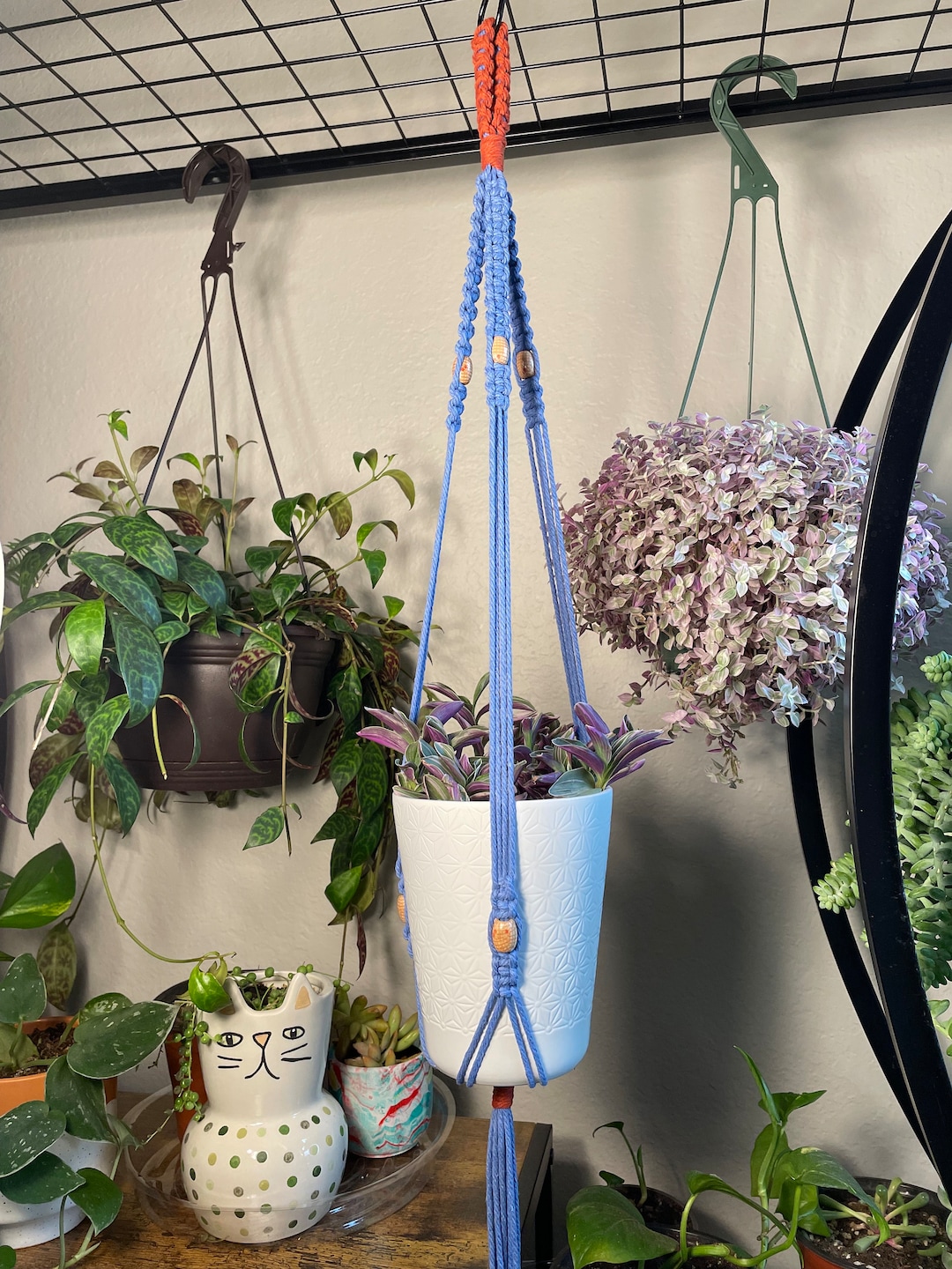 Beaded Periwinkle Blue Macramé Plant Hanger - Etsy