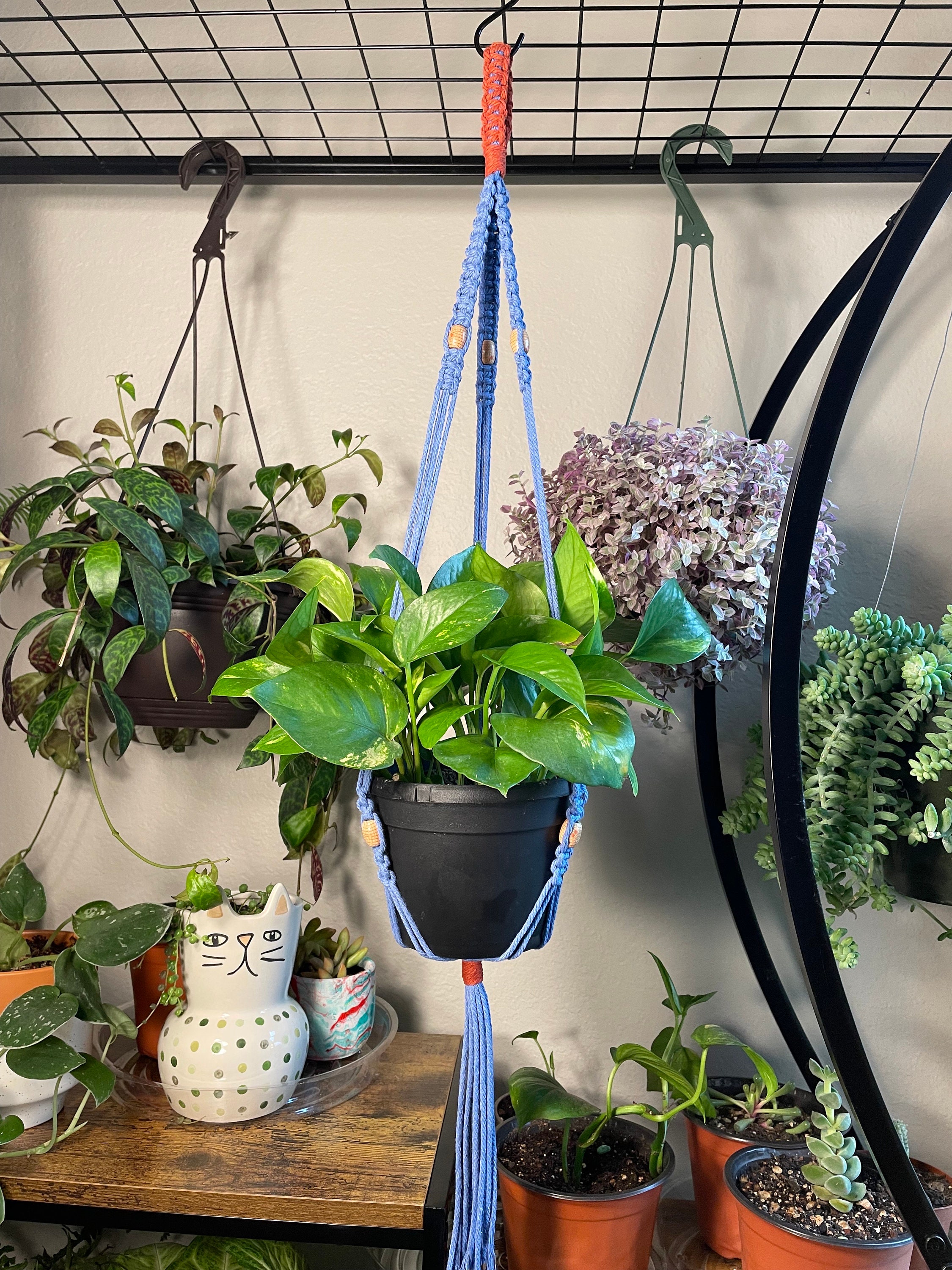 Beaded Periwinkle Blue Macramé Plant Hanger - Etsy