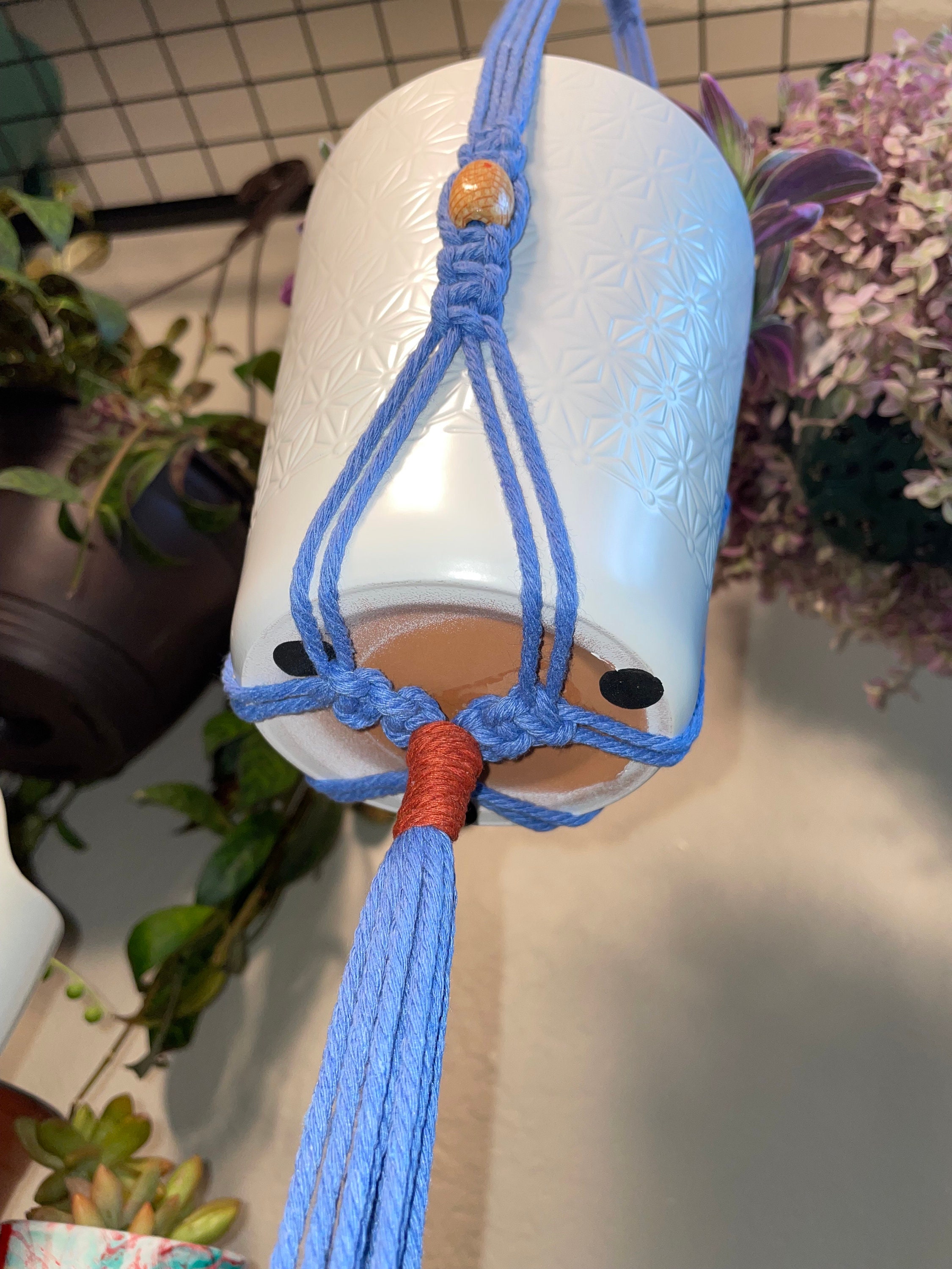 Beaded Periwinkle Blue Macramé Plant Hanger - Etsy