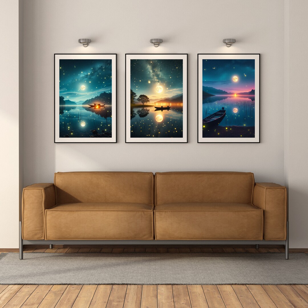 Set of 3 Pictures, Night Sky Poster, Starry Night, Bedroom Poster ...