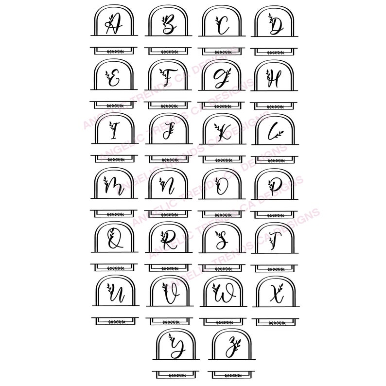 Arched Floral Alphabet SVG, Last Name Svg, Initial Monogram Svg, Split ...
