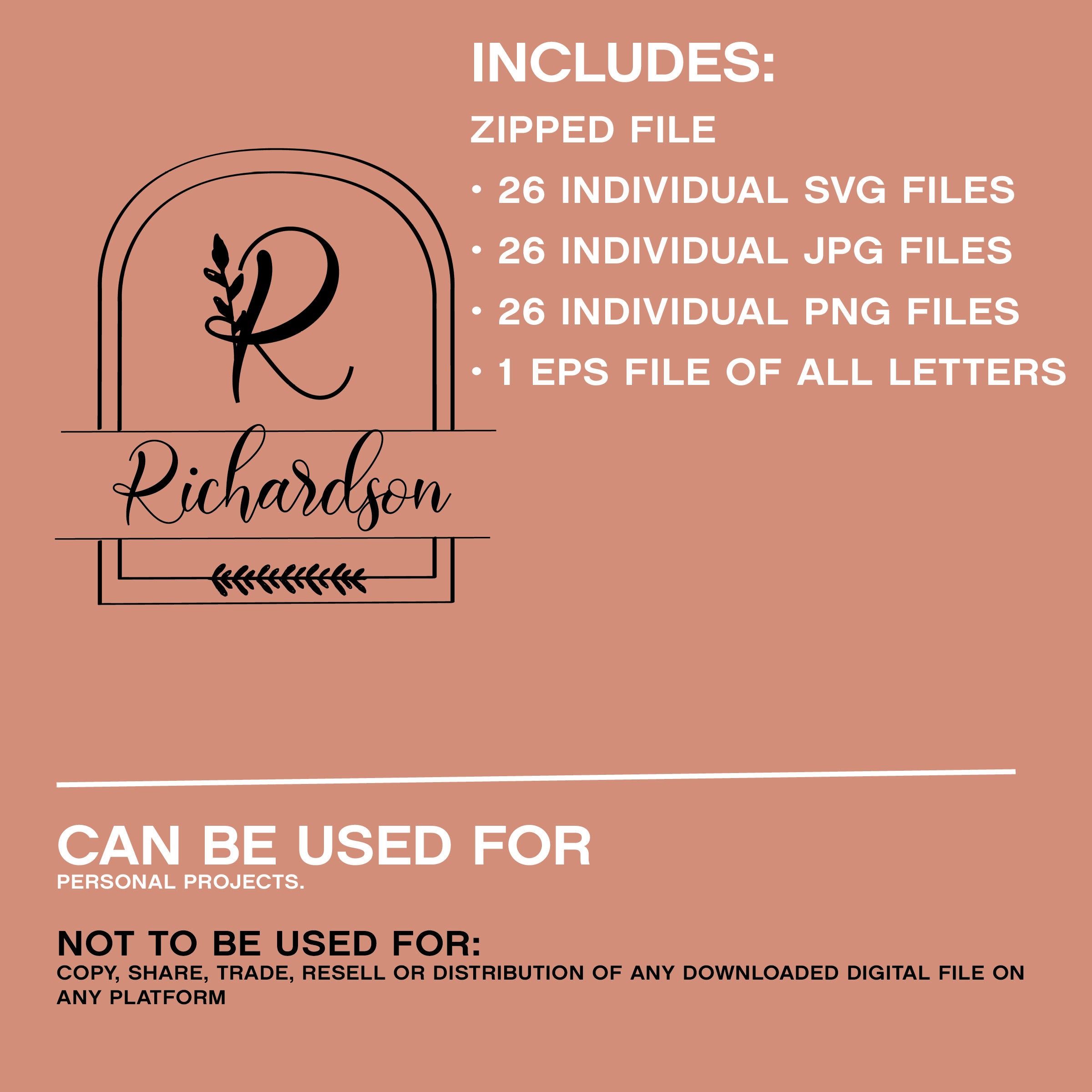 Arched Floral Alphabet SVG, Last Name Svg, Initial Monogram Svg, Split ...