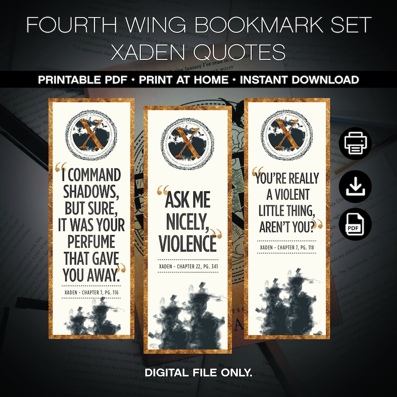 Xaden Riorson Fourth Wing Digital Bookmark 3 Pk Iron Flame, Xaden ...