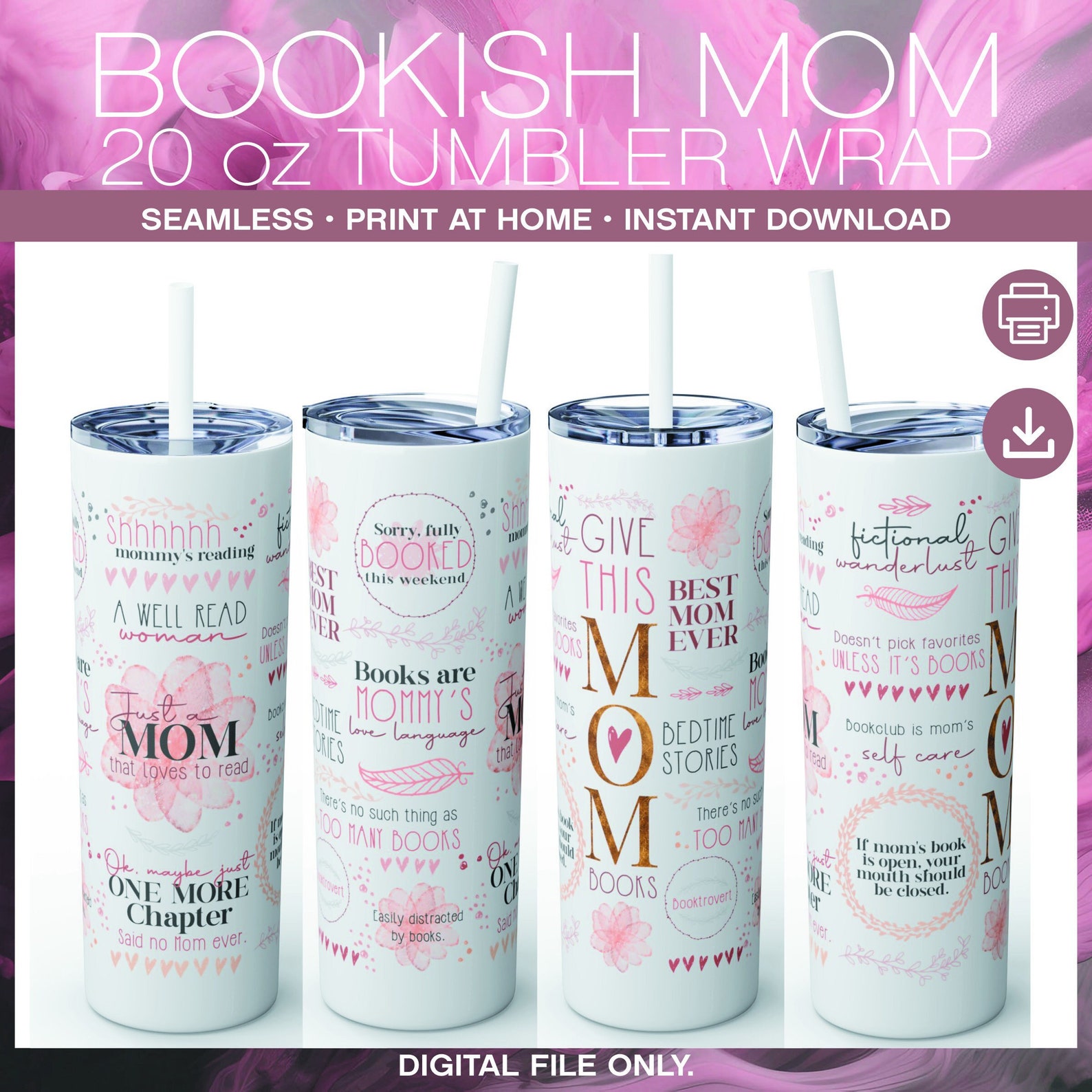 Bookish Mom 20oz Tumbler Seamless Wrap Mothers Day Gift Bookish Tumbler Just a Mom That Loves to ...