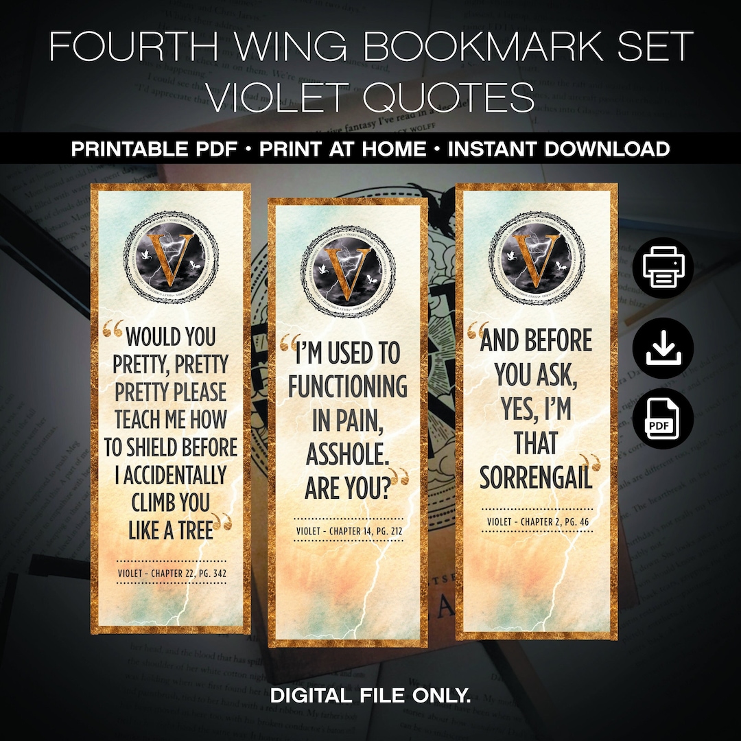 Violet Sorrengail Fourth Wing Digital Bookmark 6pk Iron Flame Xaden ...