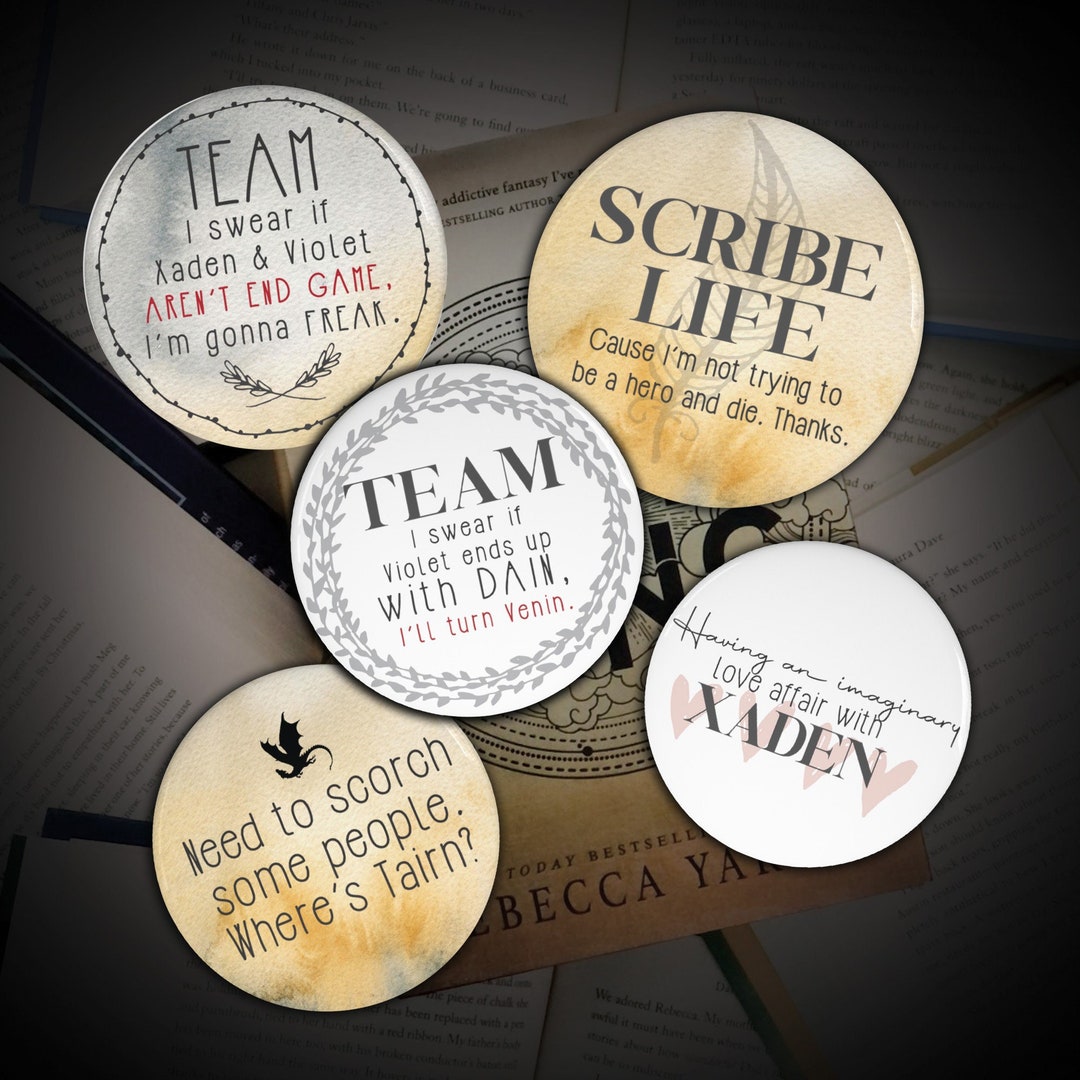 Bookish Buttons Fourth Wing Button Pins Xaden Riorson, Violet ...