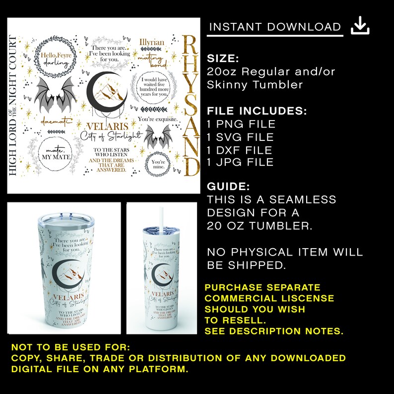 ACOTAR Rhysand Tumbler 20oz Seamless Wrap, Velaris City of Starlight ...