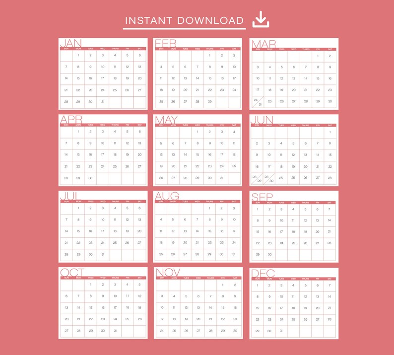 PINK 2024 Calendar 2024 Monthly Planner Landscape Elegant Monthly ...