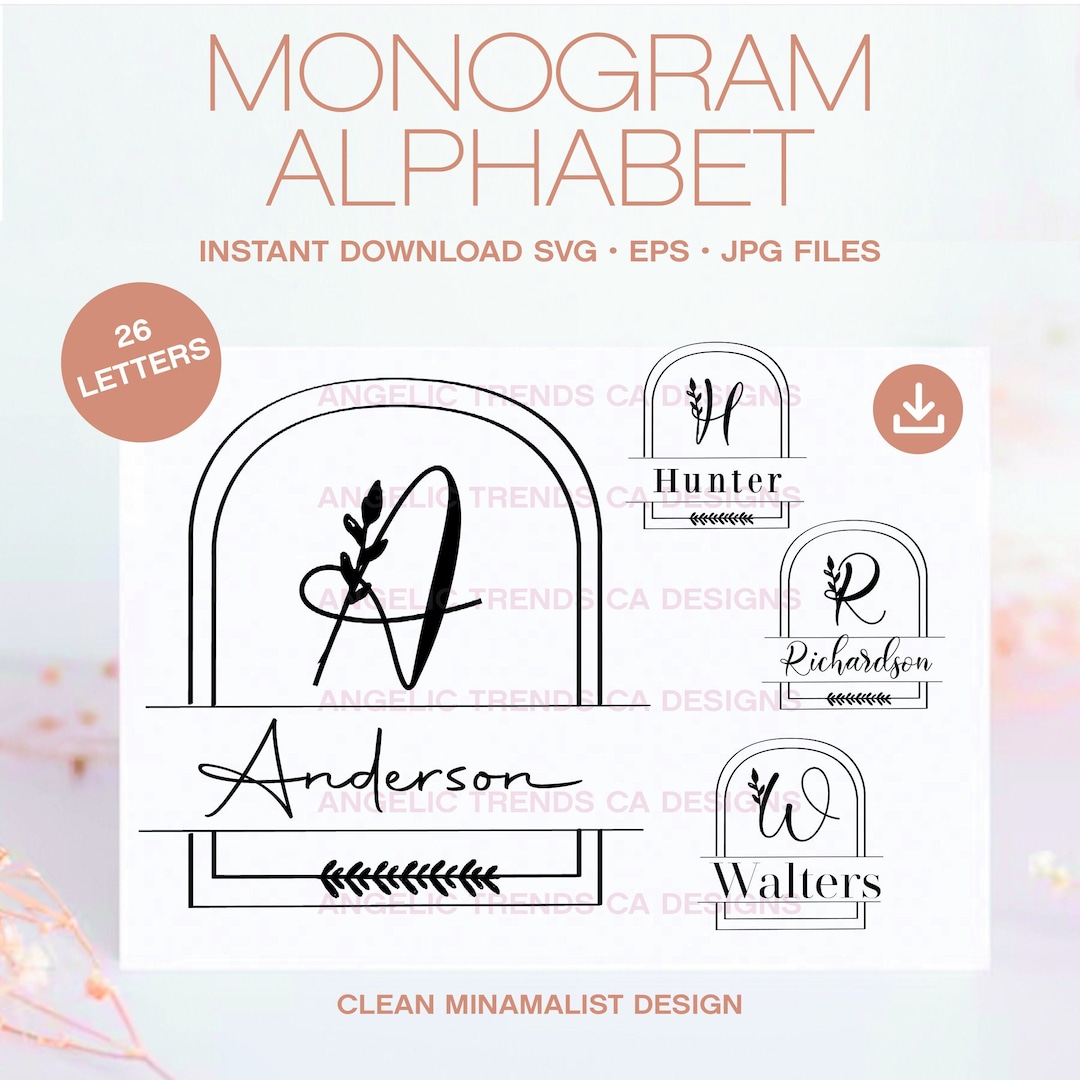 Arched Floral Alphabet SVG, Last Name Svg, Initial Monogram Svg, Split ...