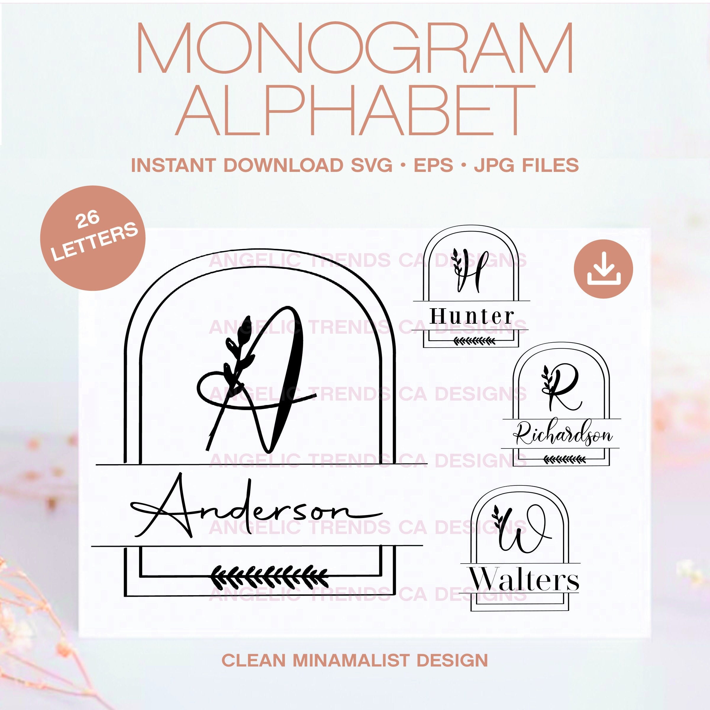 Arched Floral Alphabet SVG, Last Name Svg, Initial Monogram Svg, Split ...