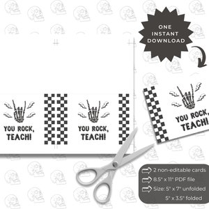 Skeleton Teacher Appreciation Card Printable, You Rock, Teacher!, Thank ...