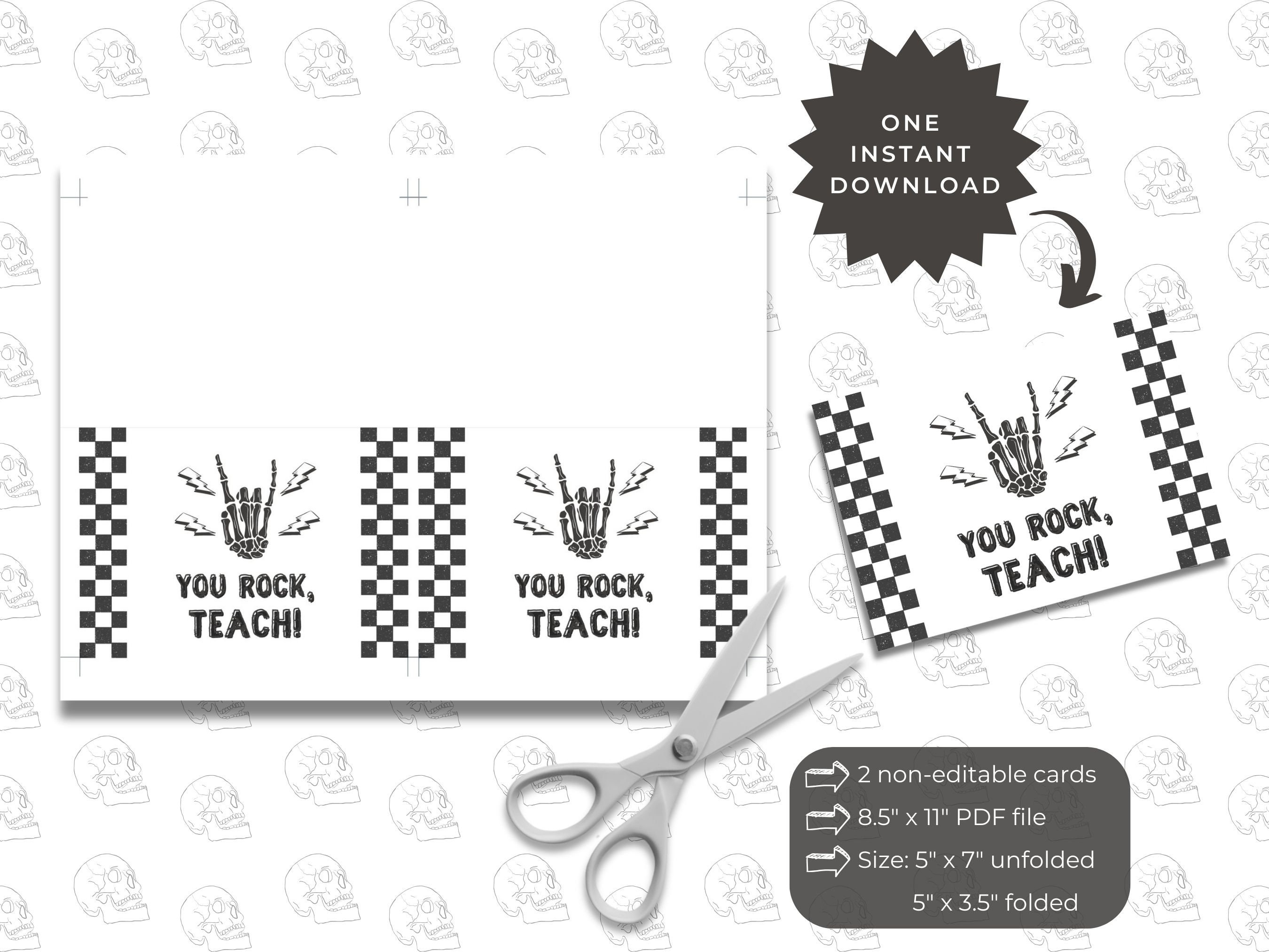Skeleton Teacher Appreciation Card Printable, You Rock, Teacher!, Thank ...