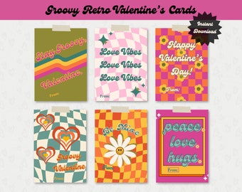 Printable Groovy Retro Valentine's Cards, Printable Valentine's Cards ...