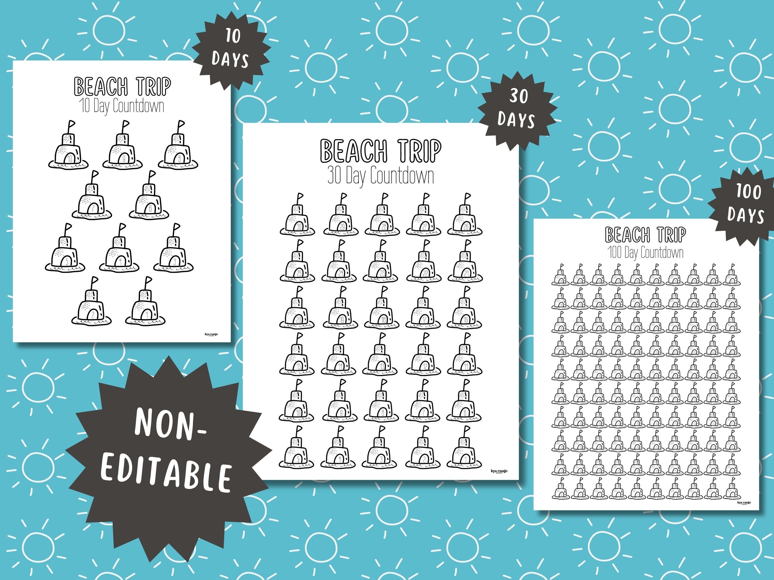 Beach Trip Countdown Printable Bundle, Sandcastle Countdown, Summer ...