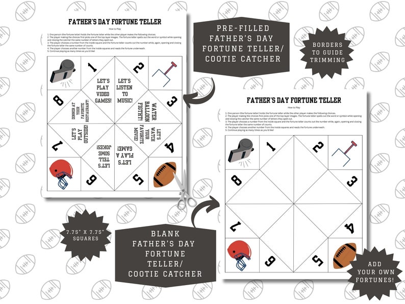 Father's Day Football Fortune Teller/cootie Catcher, Father's Day Gift ...