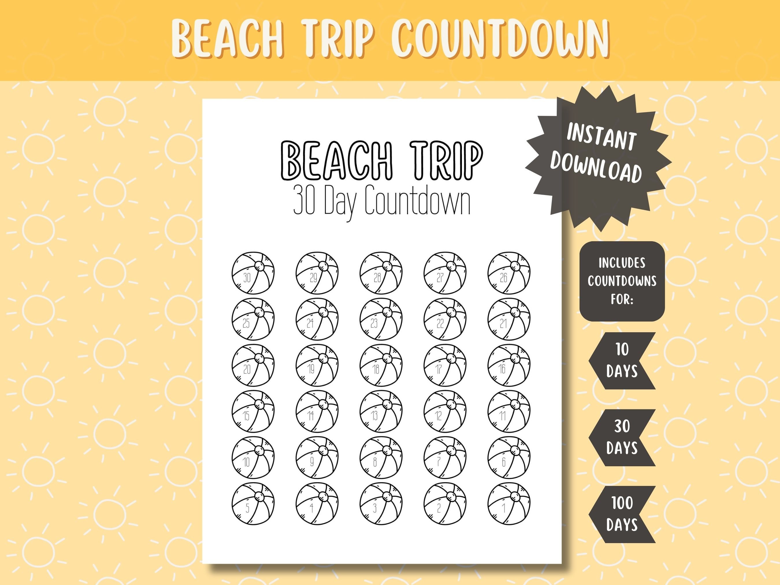 Beach Trip Countdown Printables, Beach Vacation Countdown Bundle ...