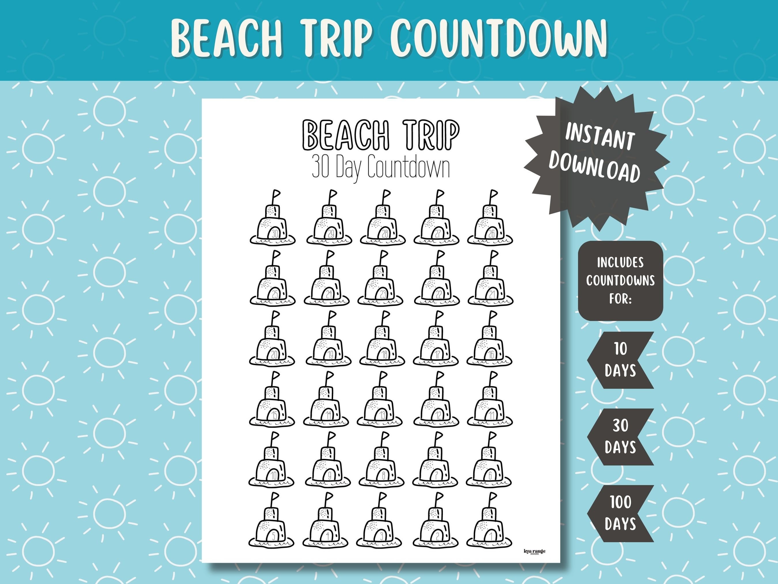 Beach Trip Countdown Printable Bundle, Sandcastle Countdown, Summer ...