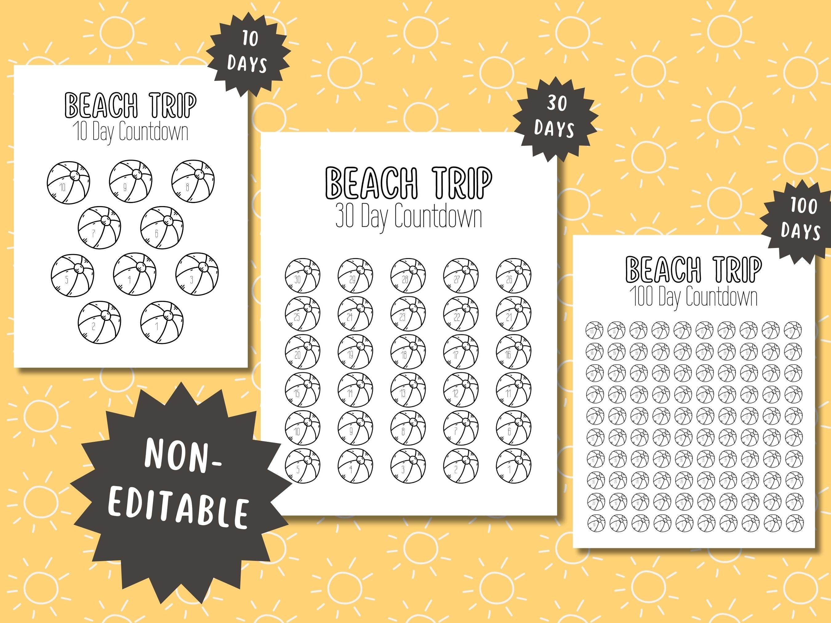 Beach Trip Countdown Printables, Beach Vacation Countdown Bundle ...