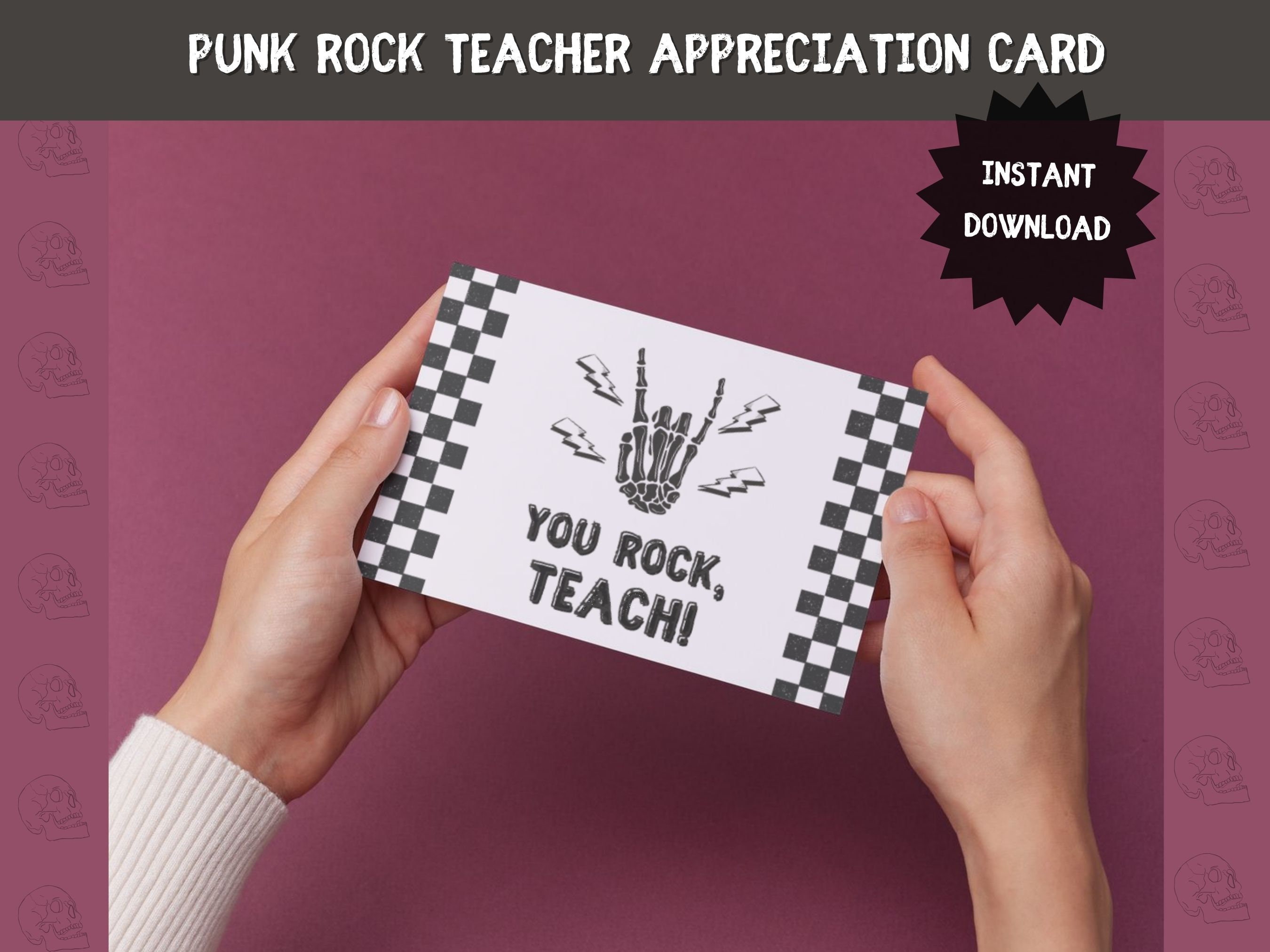 Skeleton Teacher Appreciation Card Printable, You Rock, Teacher!, Thank ...