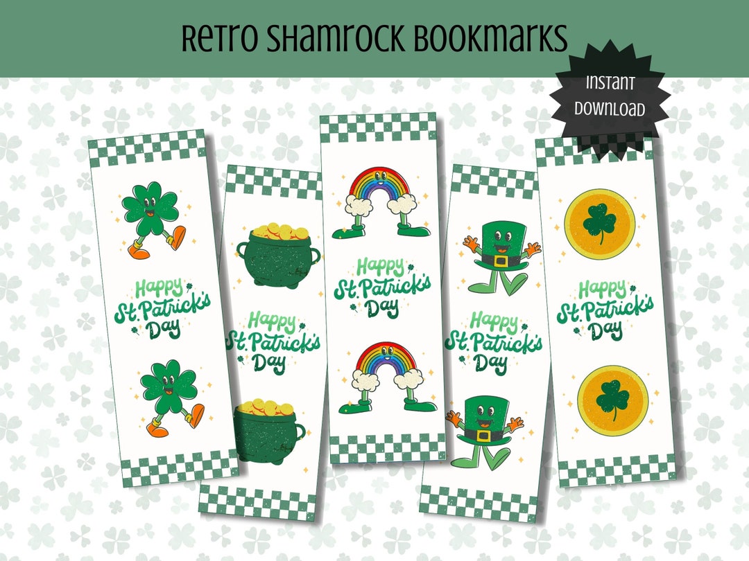 St. Patrick's Day Bookmarks Printable, St. Patty's Day Bookmarks, Retro ...