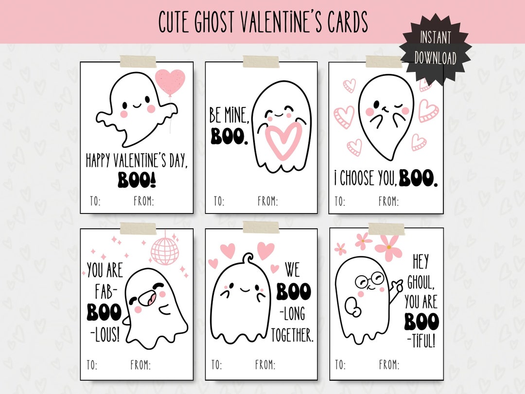 Printable Cute Ghost Valentine's Cards, Boo Valentine's Cards ...