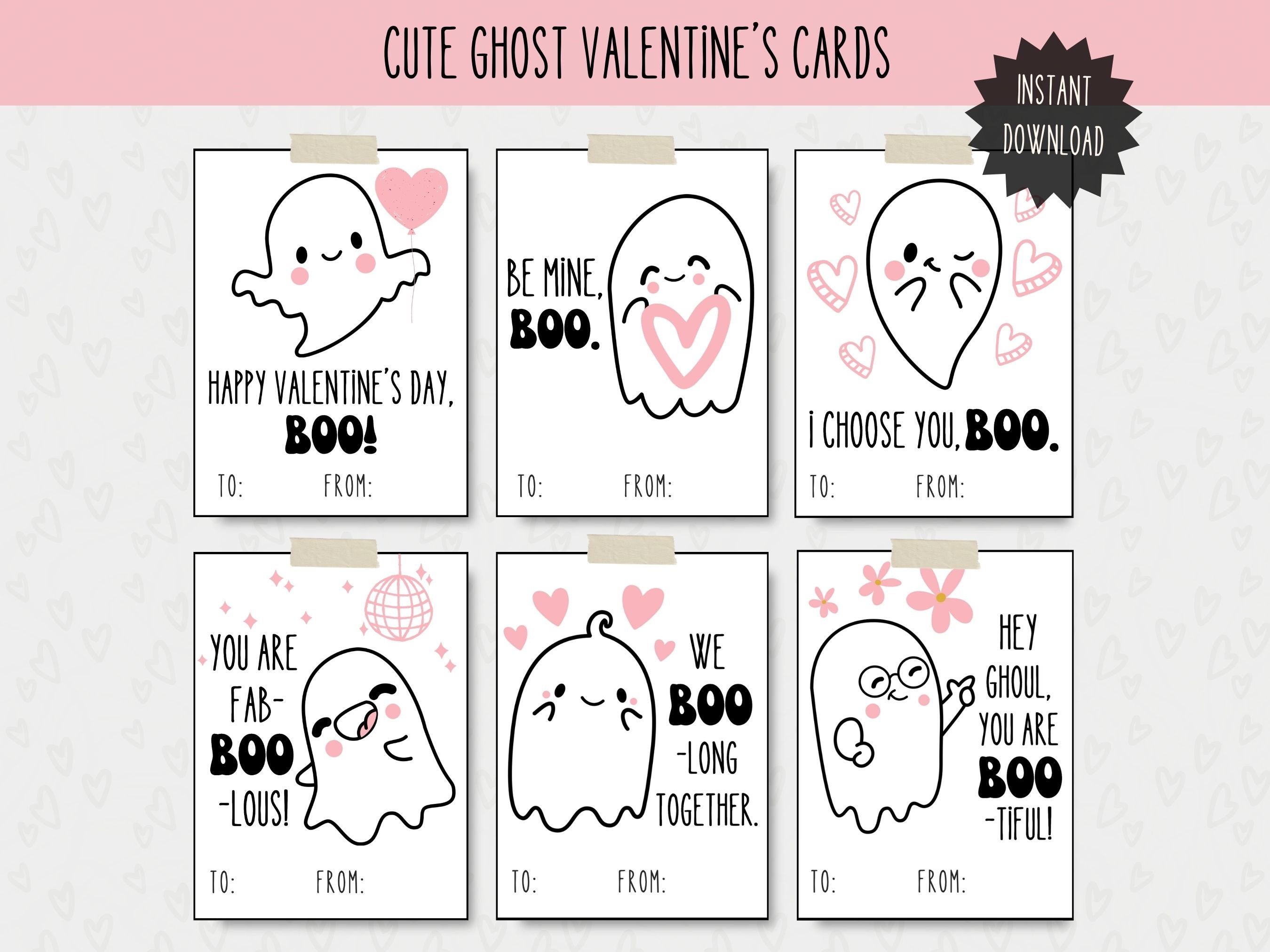 Printable Cute Ghost Valentine's Cards, Boo Valentine's Cards ...