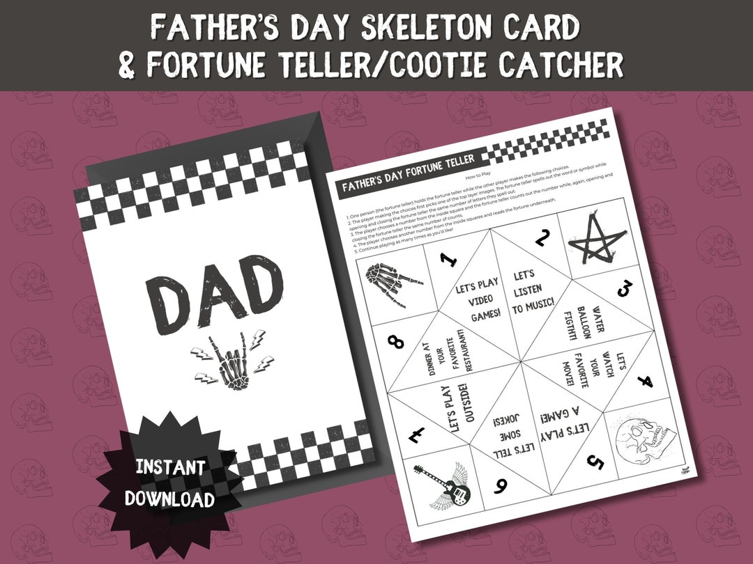 Dad Skeleton Card and Cootie Catcher/fortune Teller, Father's Day Gift ...