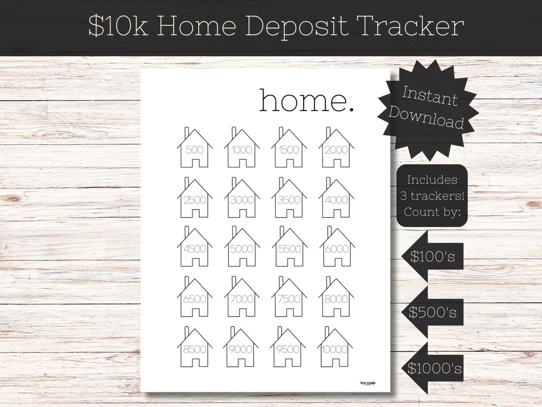 10K Home Deposit Tracker Printable, 10000 Dollar Home Down Payment ...