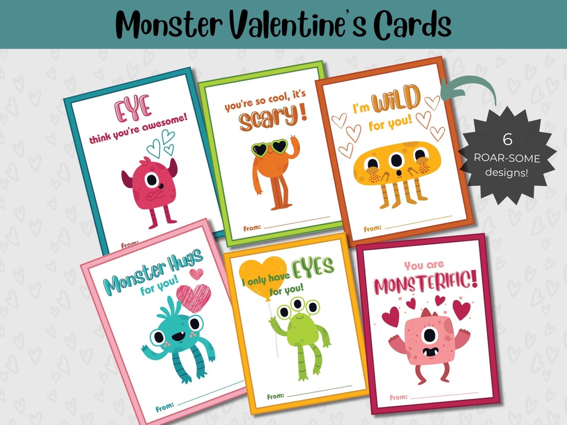 Printable Kids Monster Valentine's Cards, Monster Valentine's Cards ...