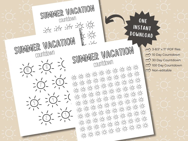 Summer Vacation Countdown Bundle, Printable Summer Break Countdown ...