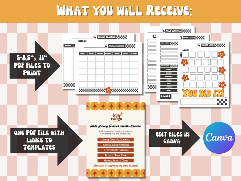 Kids Editable Groovy Chart Bundle, Printable Routine Charts, Summer ...