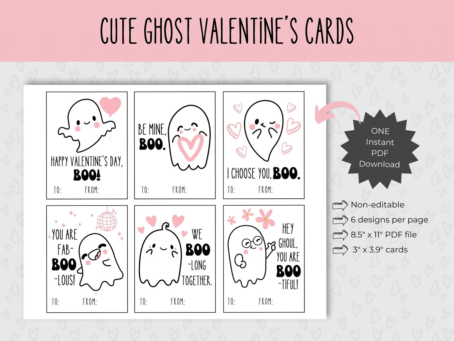 Printable Cute Ghost Valentine's Cards, Boo Valentine's Cards ...