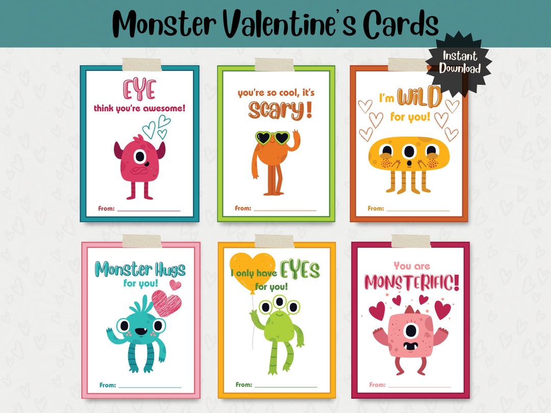Printable Kids Monster Valentine's Cards, Monster Valentine's Cards ...