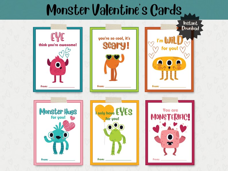 Printable Kids Monster Valentine's Cards, Monster Valentine's Cards ...