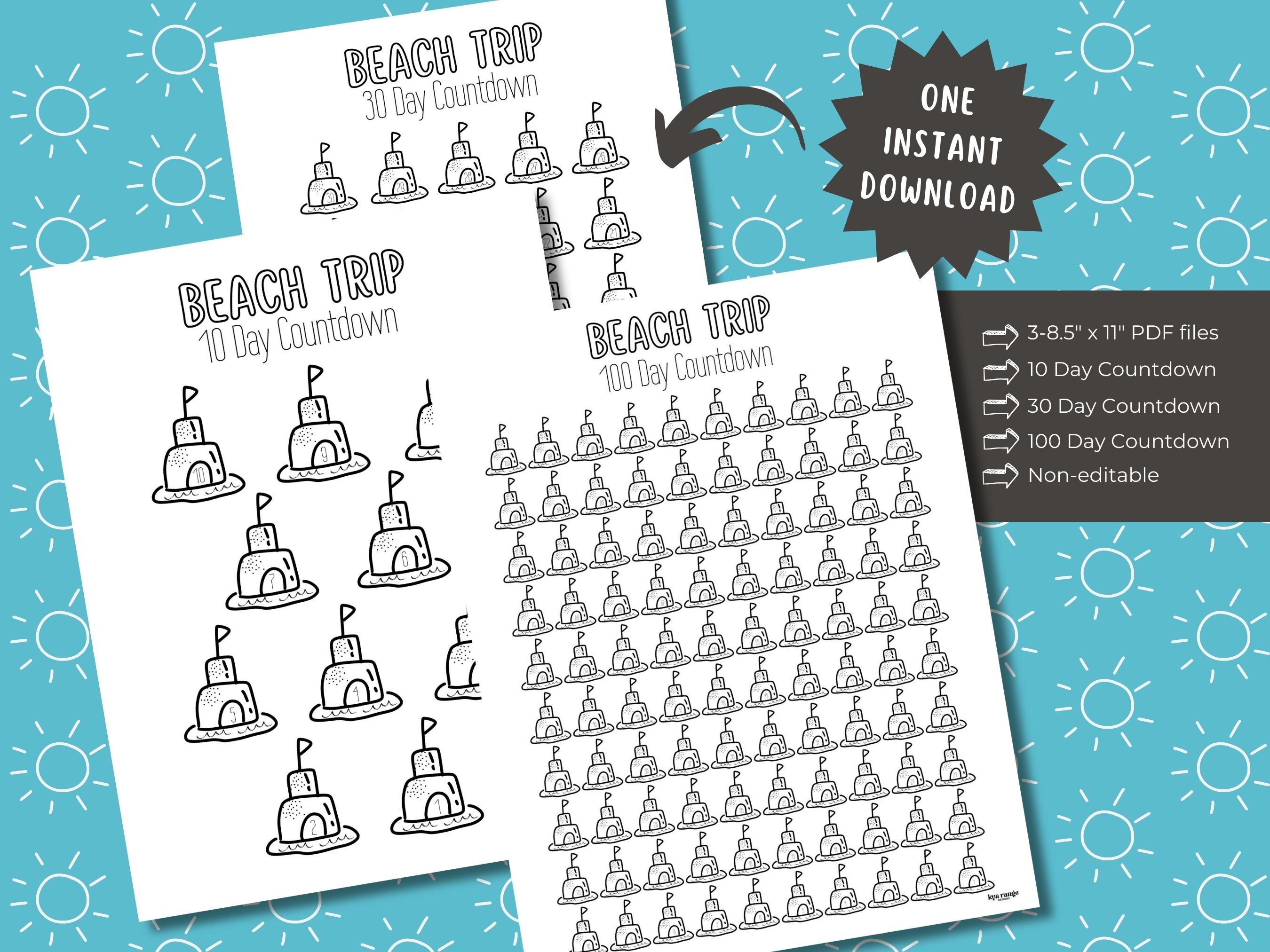 Beach Trip Countdown Printable Bundle, Sandcastle Countdown, Summer ...