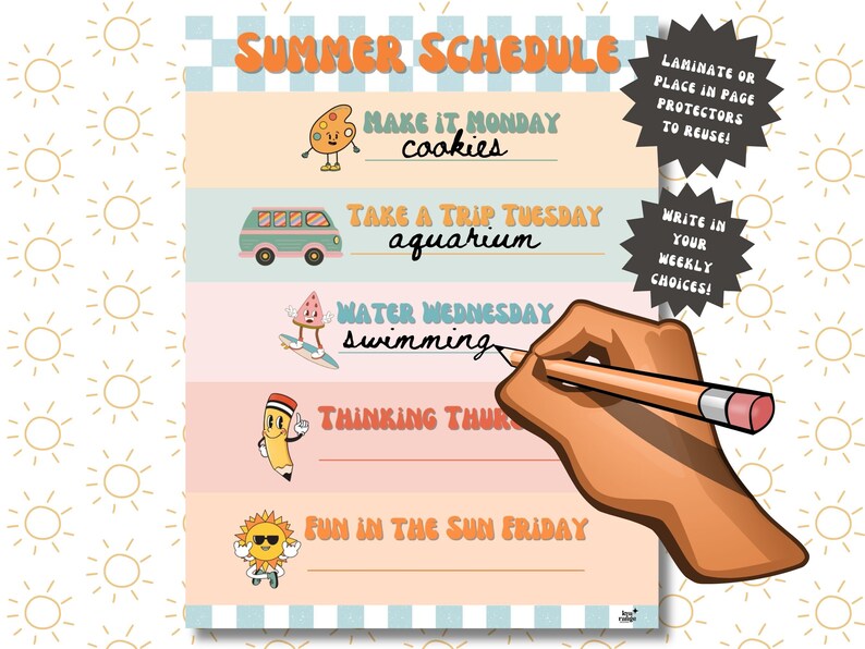 Kids Summer Schedule Chart Bundle, Printable Routine Schedule, Summer ...
