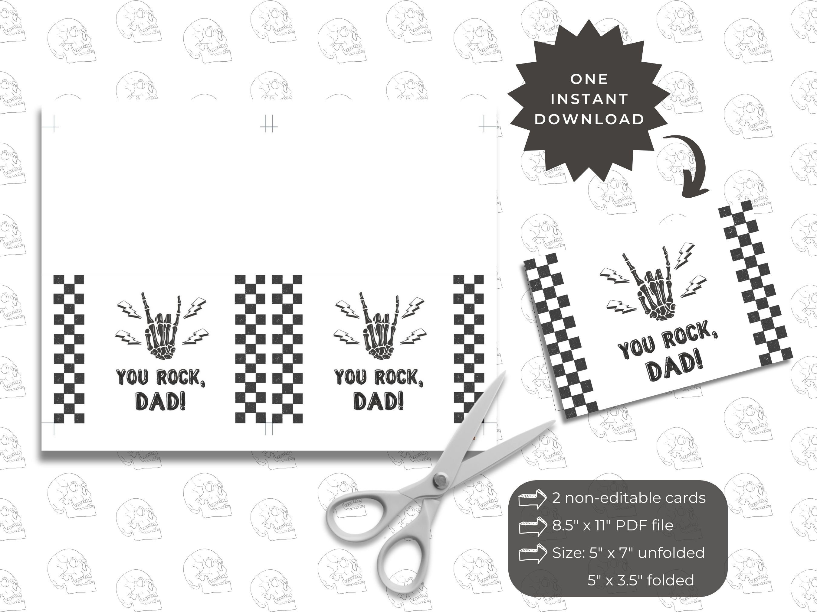 Skeleton Father's Day Card Printable, You Rock Dad, Punk Rock Dad, Punk ...