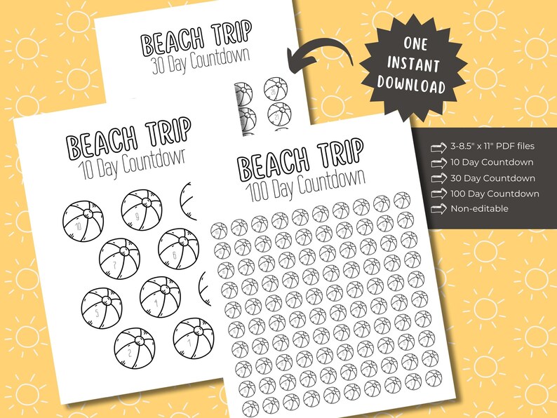 Beach Trip Countdown Printables, Beach Vacation Countdown Bundle ...