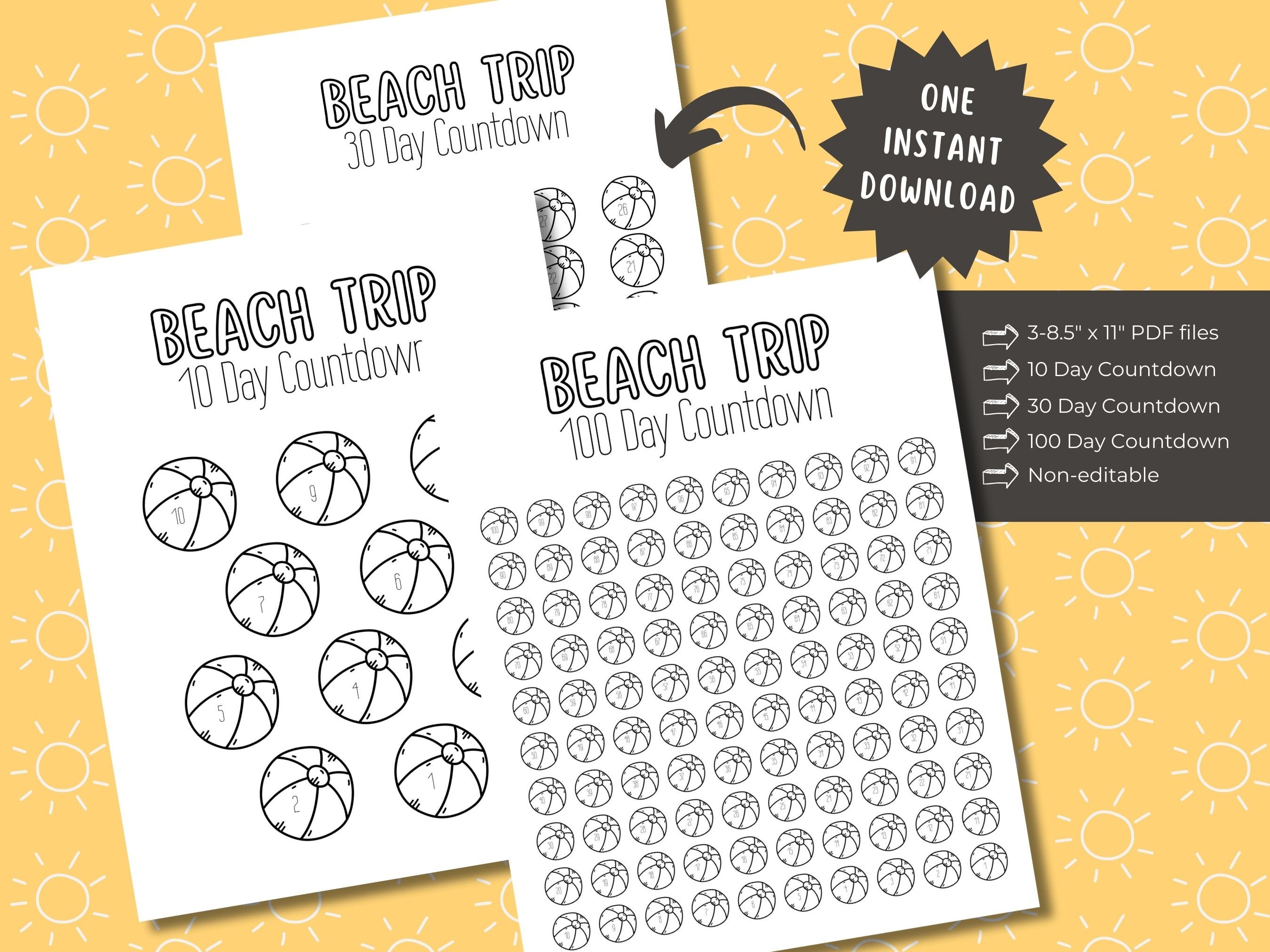 Beach Trip Countdown Printables, Beach Vacation Countdown Bundle ...