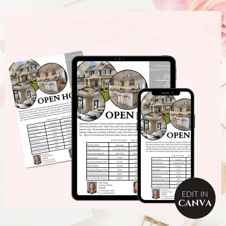 Open House Rate Flyer, Realtor Mortgage Lender, Editable in Canva ...