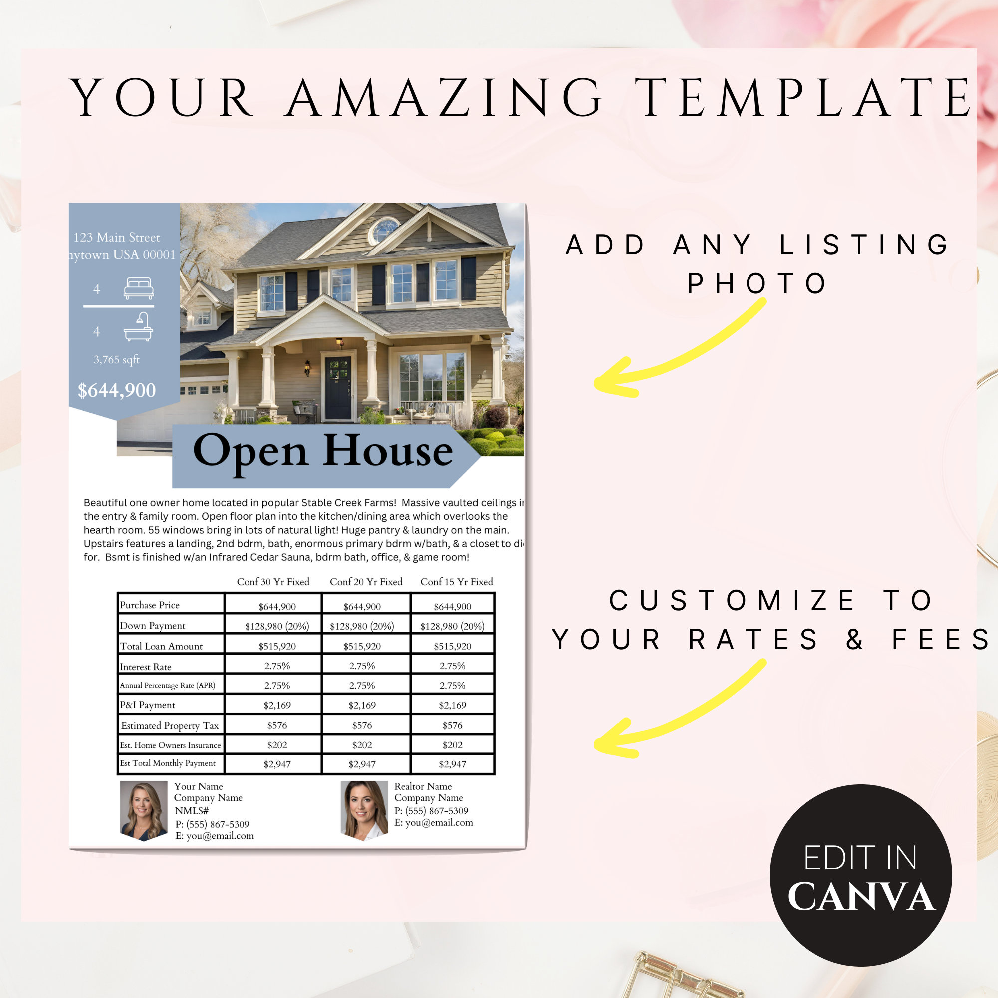 Open House Rate Flyer for Mortgage Lenders and Realtors Dual Branded or ...