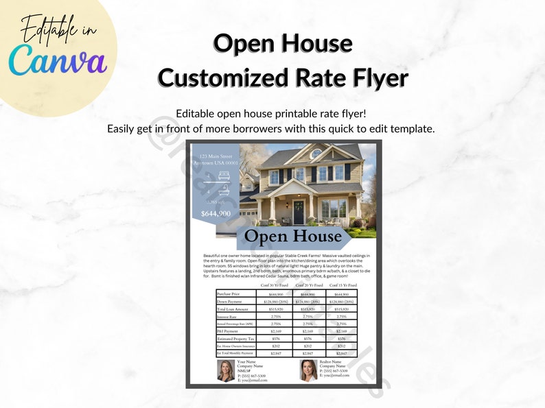 Open House Rate Flyer for Mortgage Lenders and Realtors Dual Branded or ...