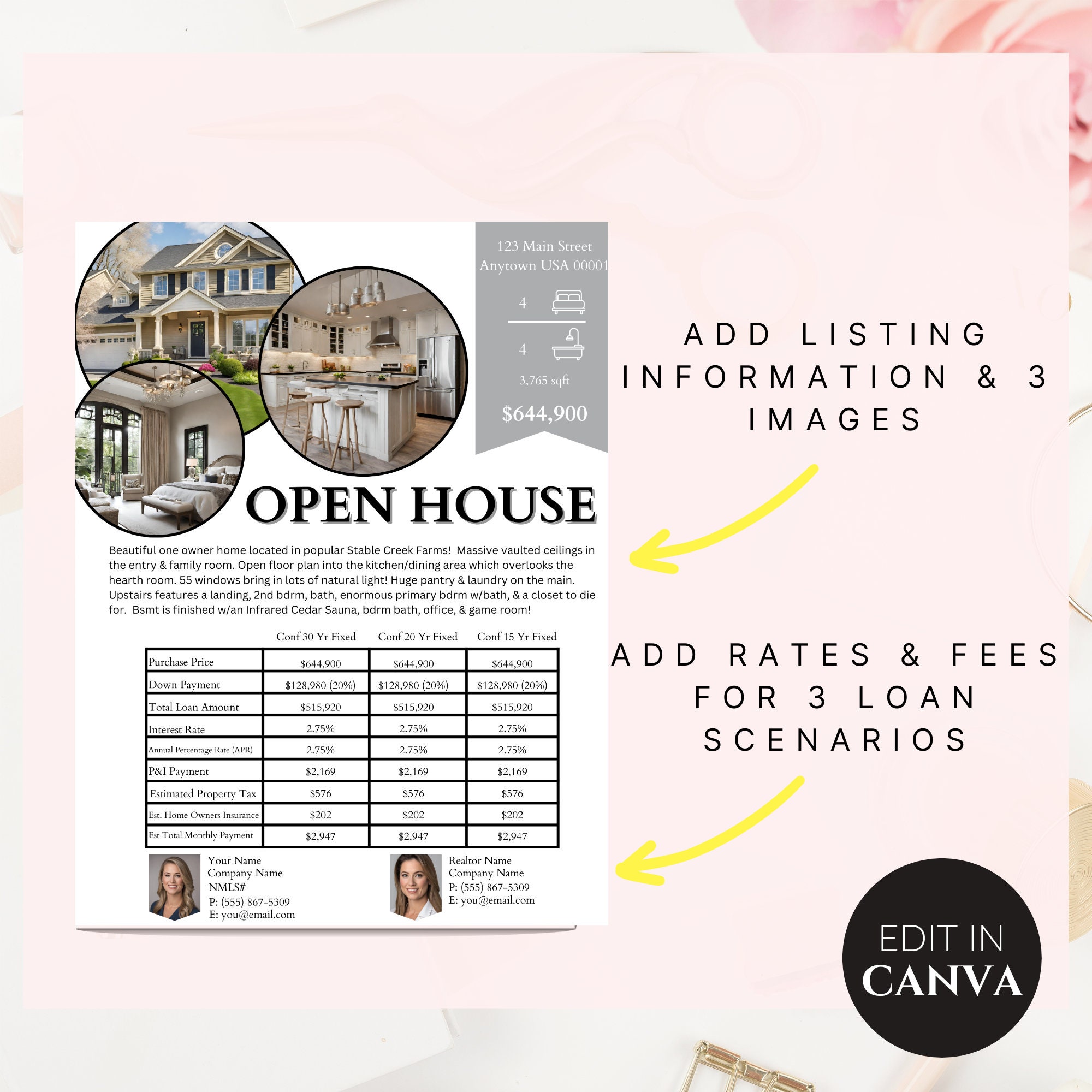 Open House Rate Flyer, Realtor Mortgage Lender, Editable in Canva ...